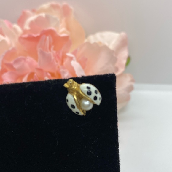Jewelry | Vintage Gold Tone Black White Pearl Lady Bug Pin | Poshmark
